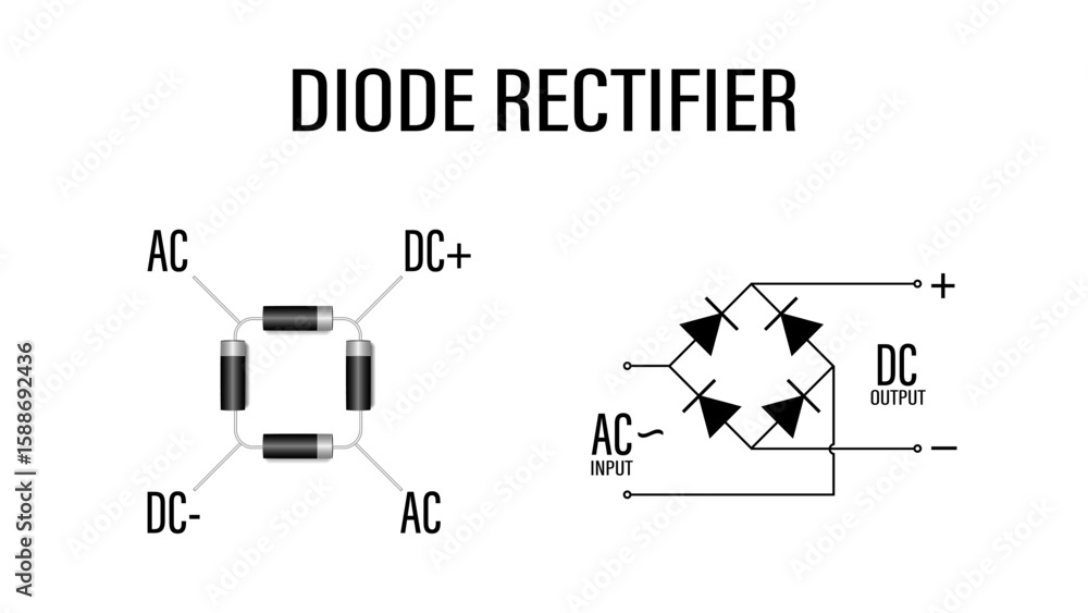 Diode rectifier.diode bridge diagram with 4 diodes.electronic components.basic electronic. Stock ...