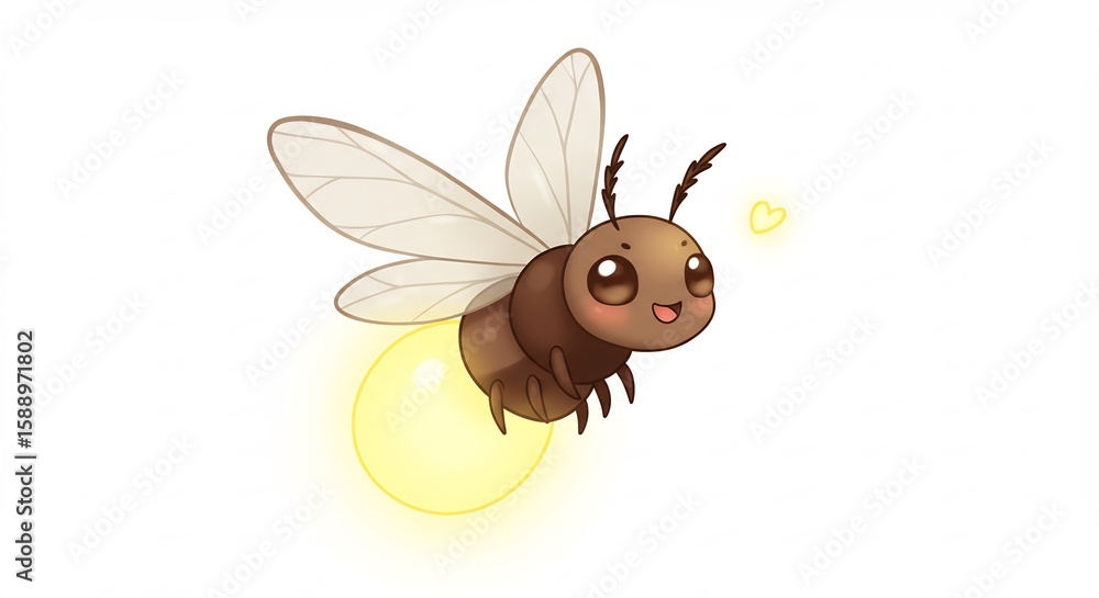 Cute cartoon firefly glows softly in flight. AI Generated Stock ...
