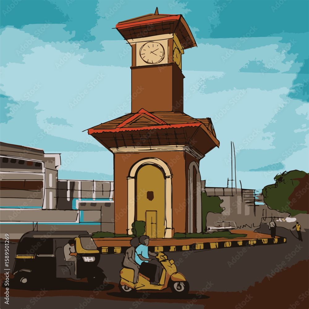 Illustration of Mangalore clock tower , iconic place of Mangalore ...