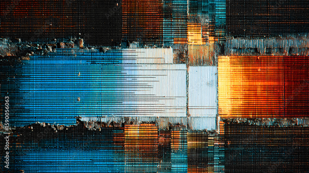 Broken lcd screen: macro photography of pixel defects, horizontal line ...