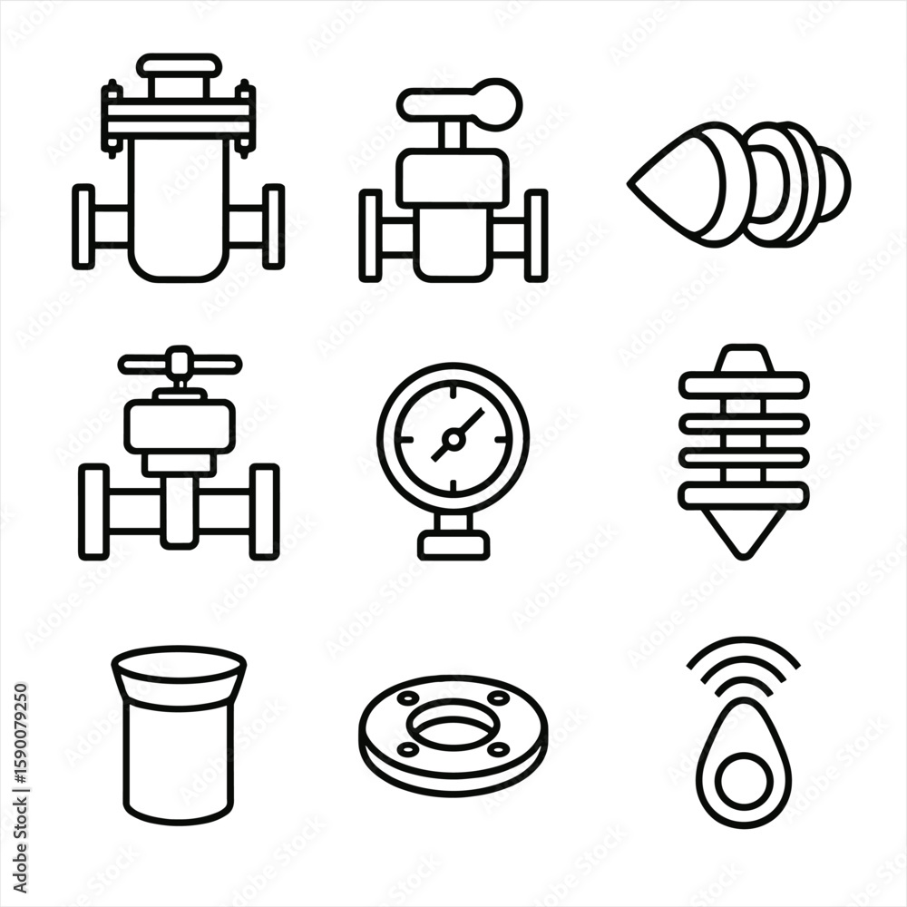 Pipeline Pigging Icons. Outline style icons of Pipeline Pigging ...