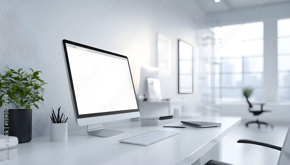 Workplace in the office at a table with a computer Stock Photo | Adobe ...