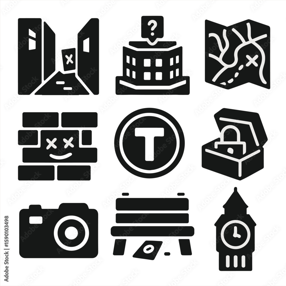 Urban Treasure Hunt Icons. Solid style icons of urban treasure hunt ...