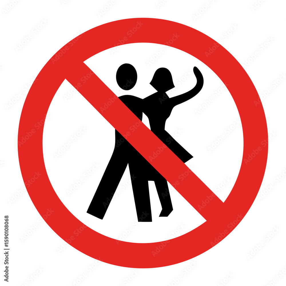 No dancing concept shown with a red prohibition sign on a white ...
