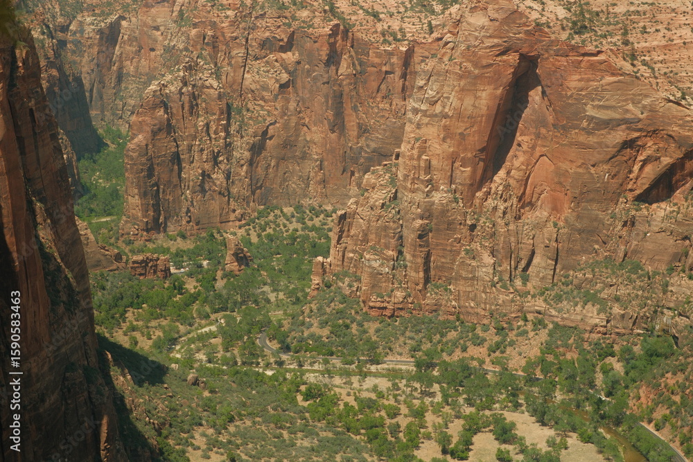 View from top of Angel's landing hike at zion national park Utah of red ...