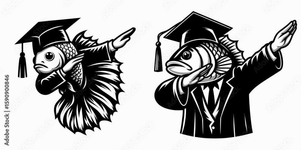fish wear graduation cap and pose dabbing. Diploma Graduate ...