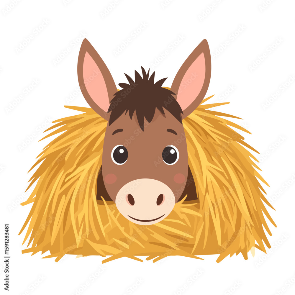 Cute cartoon donkey with a happy face and spiky mane peeking out from a ...