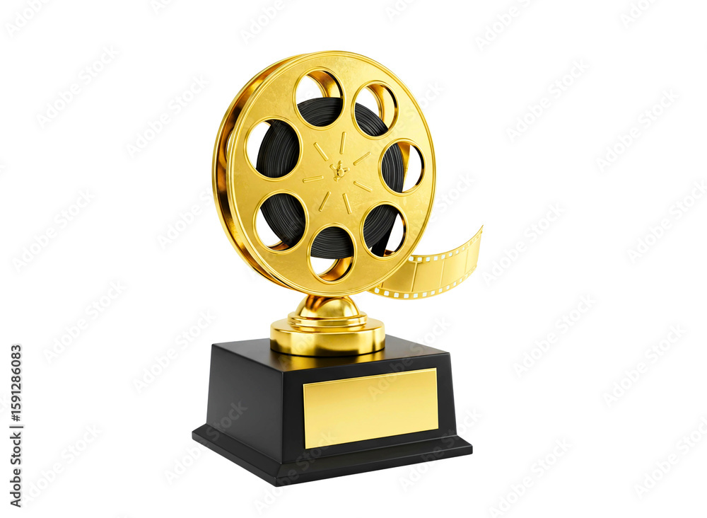 Golden film reel trophy award for cinema achievement isolated on ...