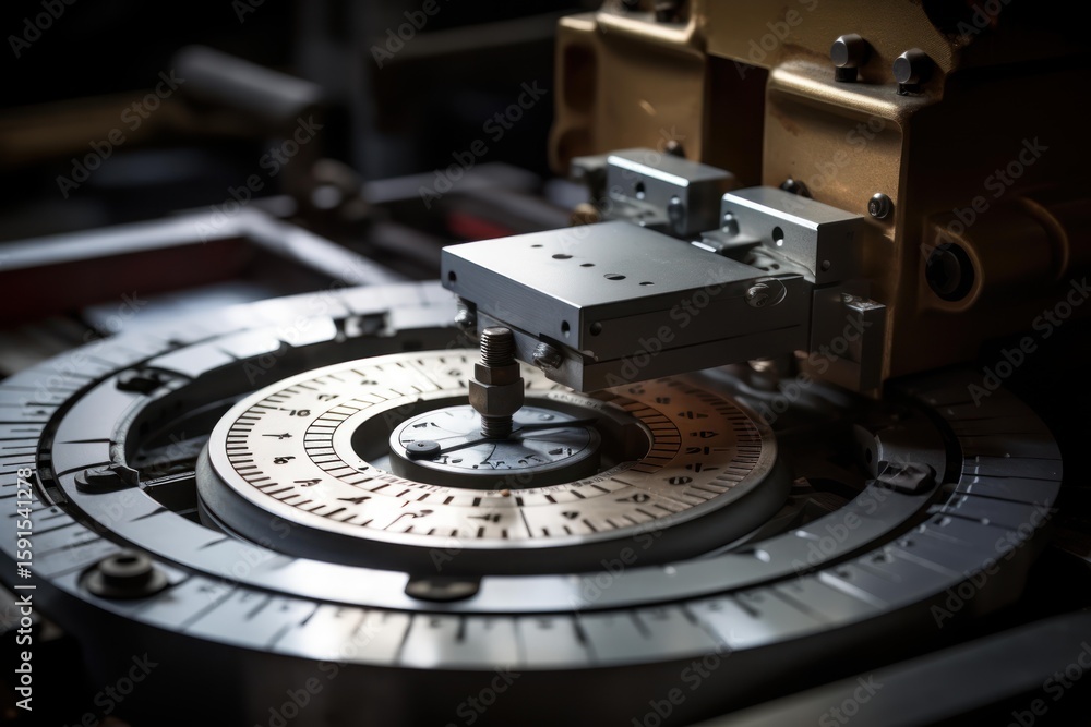 High precision industrial measuring machine performing calibration with ...