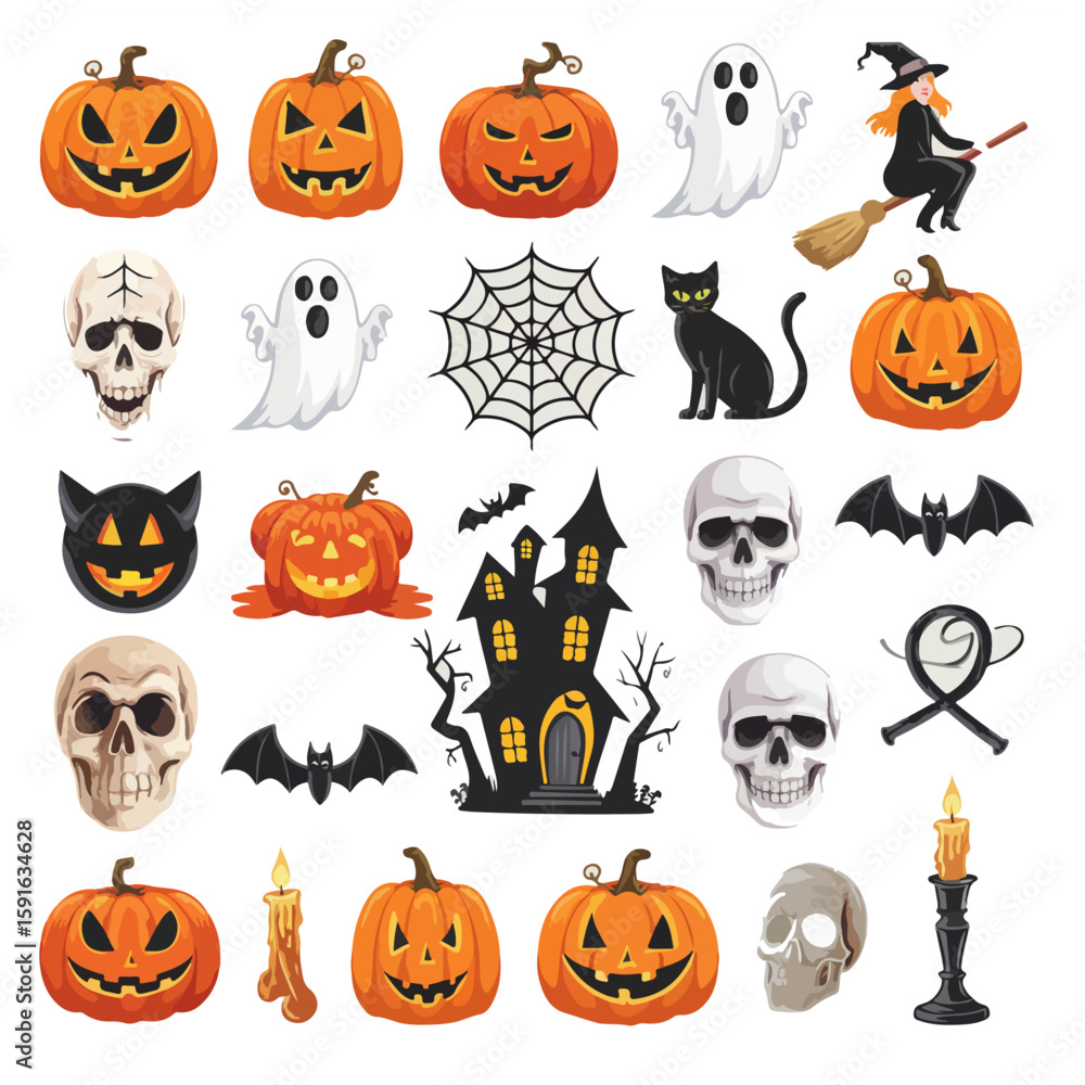Halloween spooky icons collection with pumpkin jack o lantern ghost ...