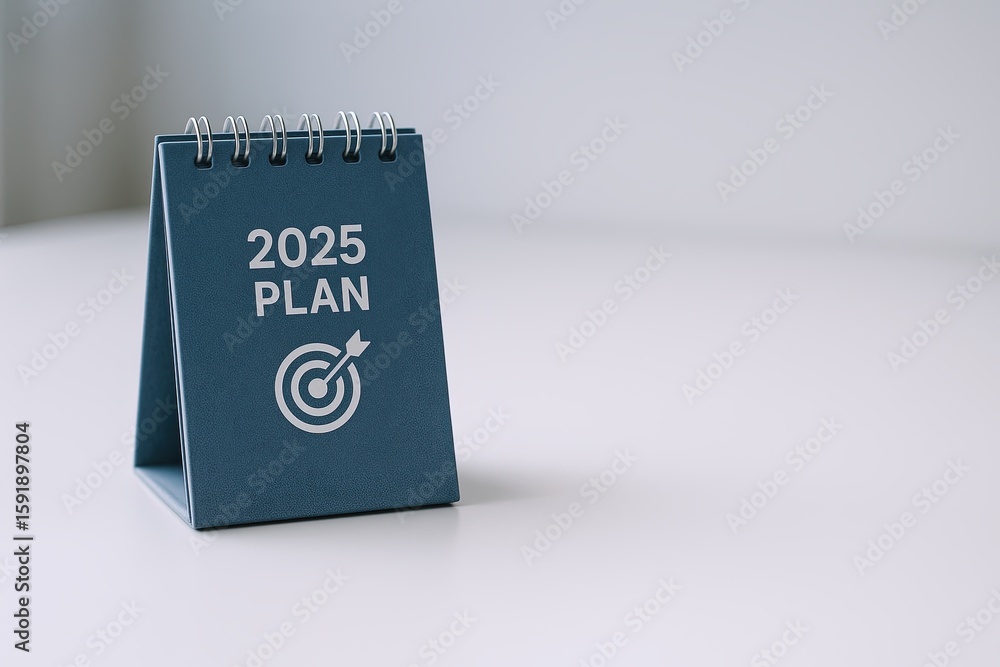 2025 planning calendar with goal target icon on desk for organization ...