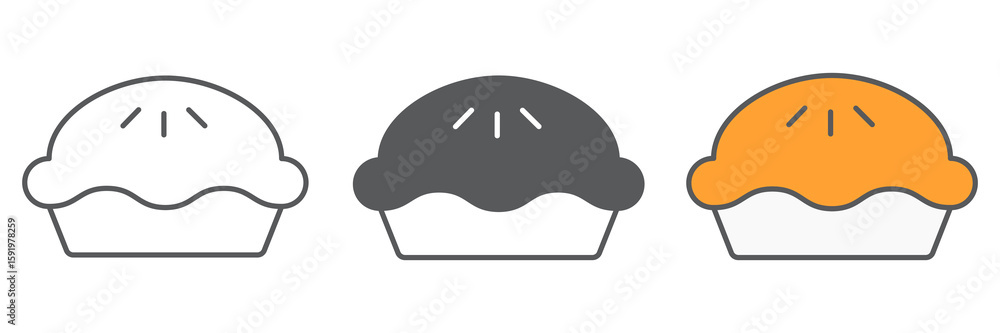 Pie icon collection, thanksgiving and bakery, pumpkin pie sign vector ...