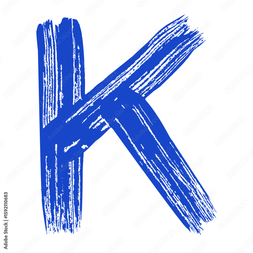 Letter K in expressive dry brush style with rough edges and bold ...