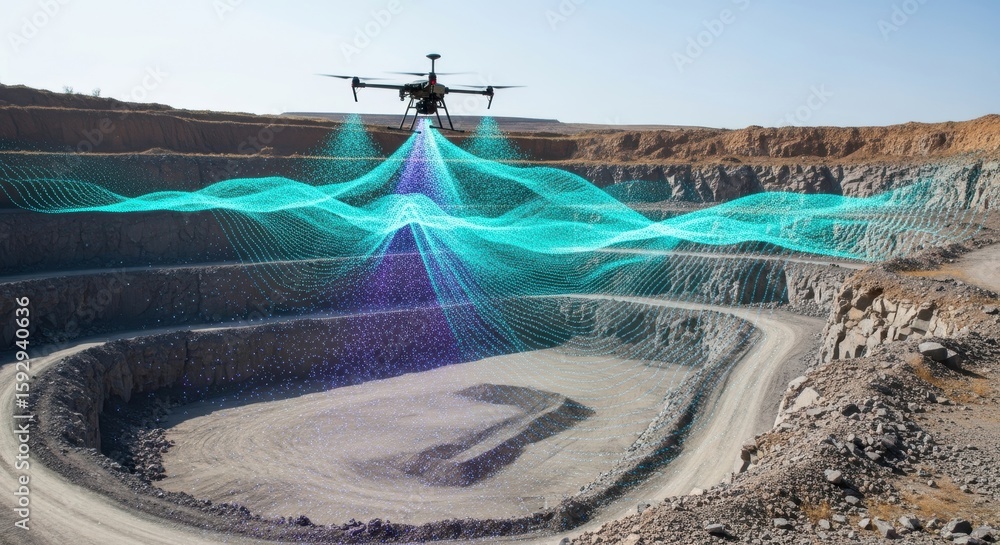 Drone mapping technology in quarry for 3d terrain analysis Stock Photo ...