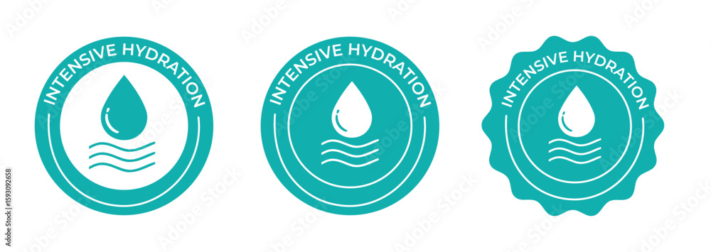Intensive Hydration Badges – Water Drop and Wave Icons for Skincare and ...
