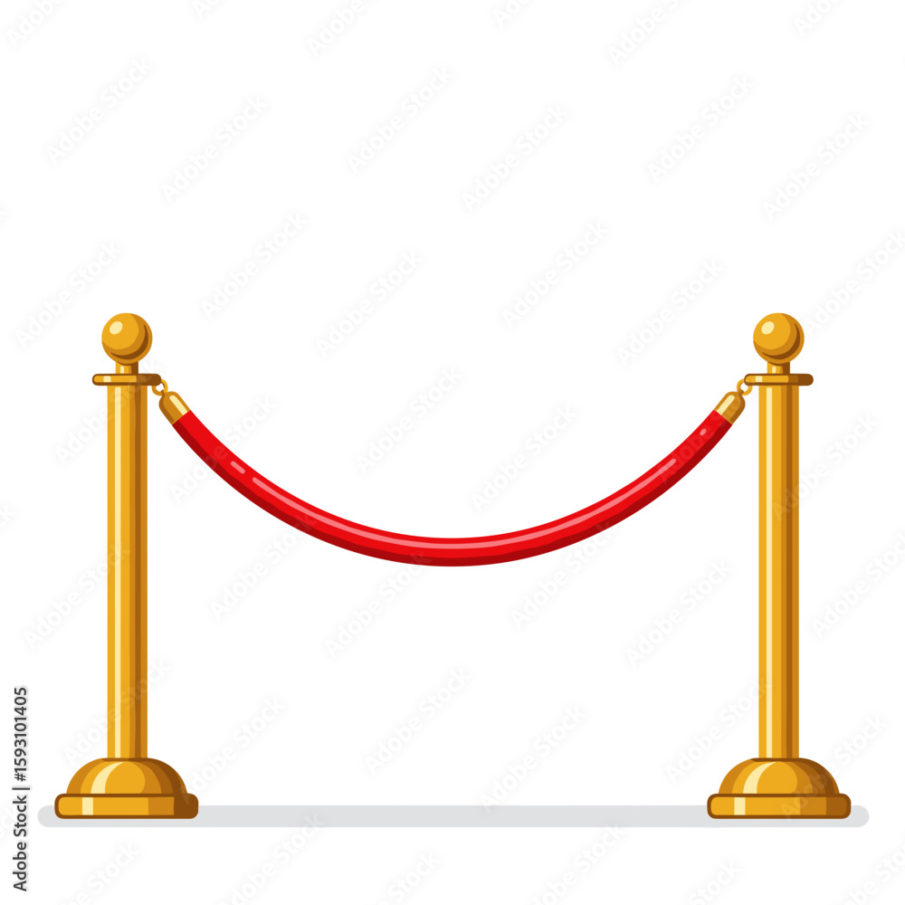 Velvet rope barrier with golden posts on white background, concept of ...