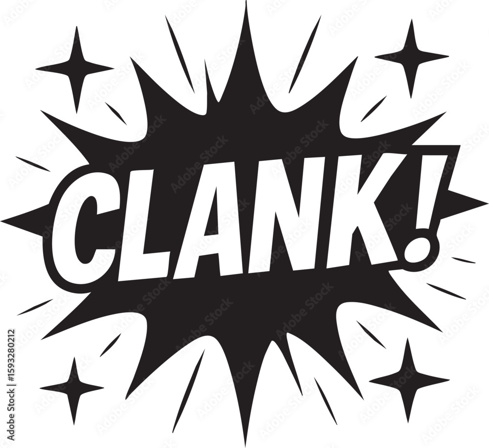 Comic Book Sound Effect CLANK! Bold Explosion with Star Bursts Stock ...