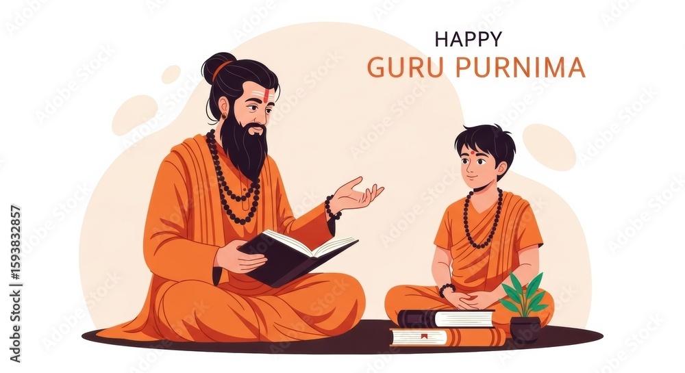 Honoring Guru Purnima with a guru and student illustration. Stock ...