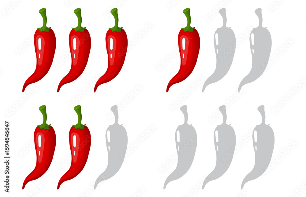 Pepper Spicy chili pepper level scale icon, label. Traditional Mexican ...