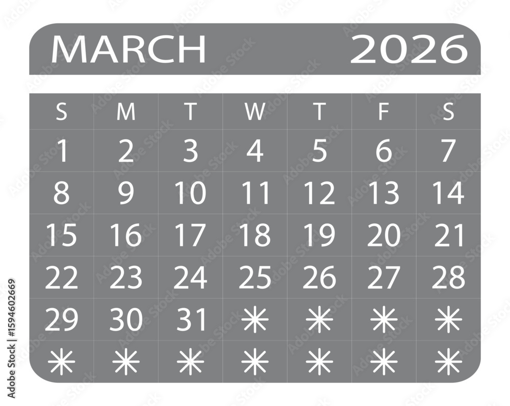 March 2026 Calendar, Minimalist Design with Seasonal Icons. Elegant ...