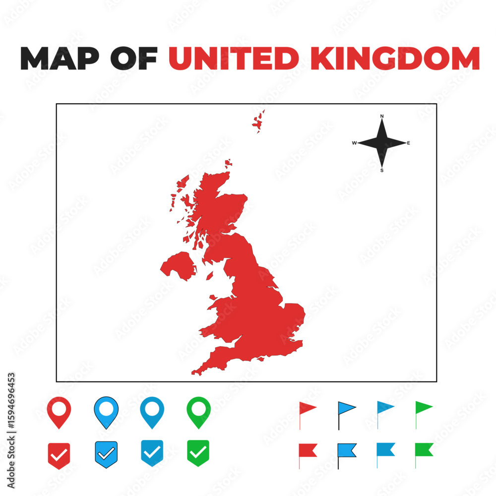 Detailed Vector Map of the United Kingdom (UK) with Navigation Icons ...