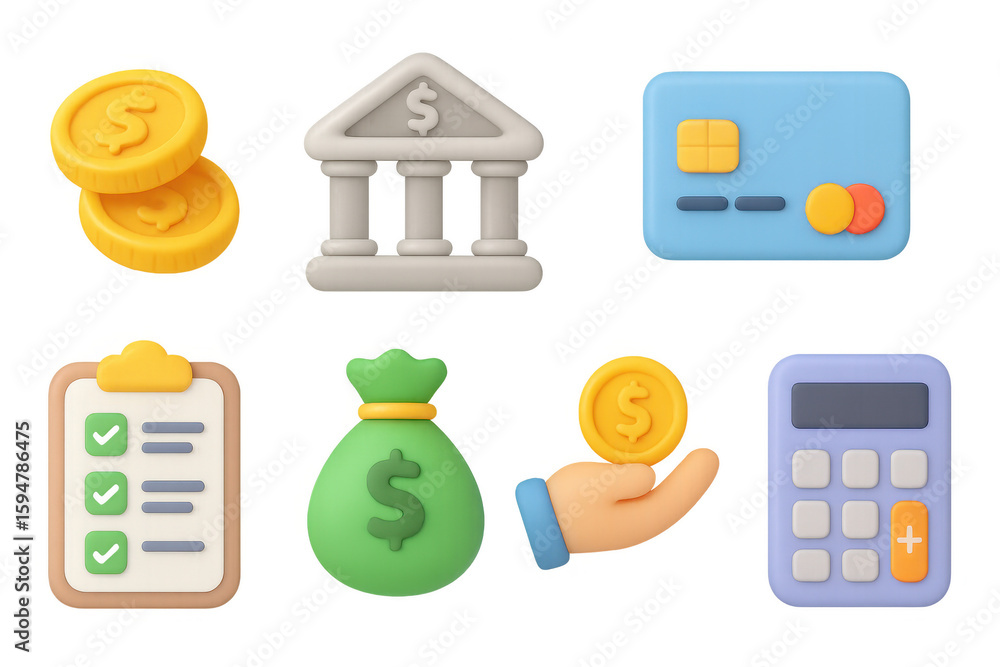 3d financial icons: money, banking, and budget tools for business ...