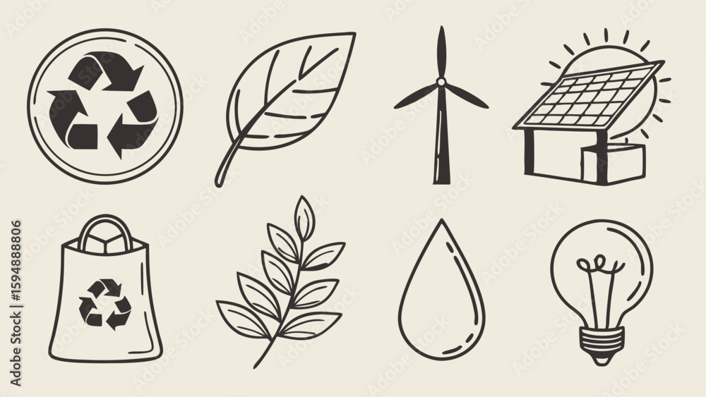 Sustainable eco friendly green energy and recycling icons set ...