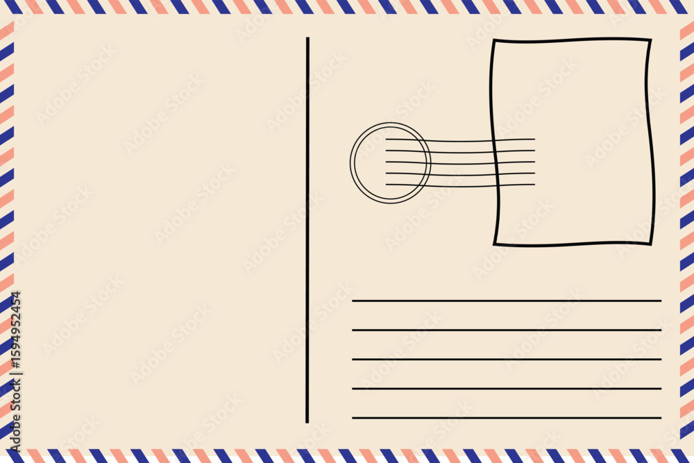 Elements for empty postcard back. Postage stamps and imprints. Travel ...