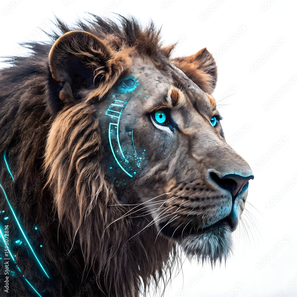 Cyber lion isolated on transparent background Stock Photo | Adobe Stock