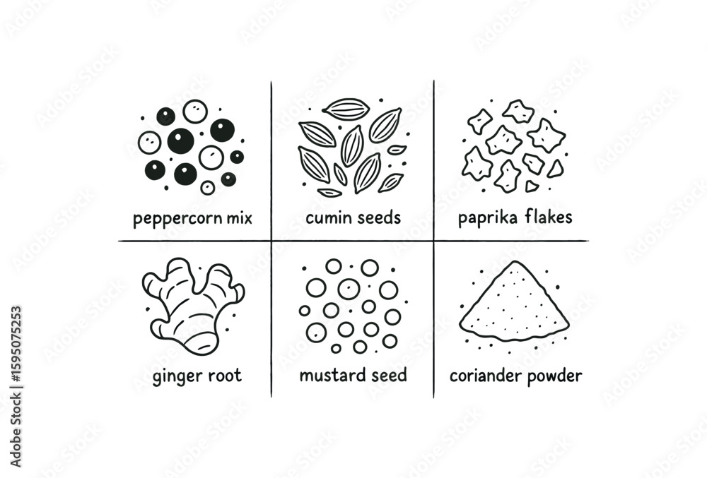 spices peppercorn mix, spices cumin seeds, spices paprika flakes ...