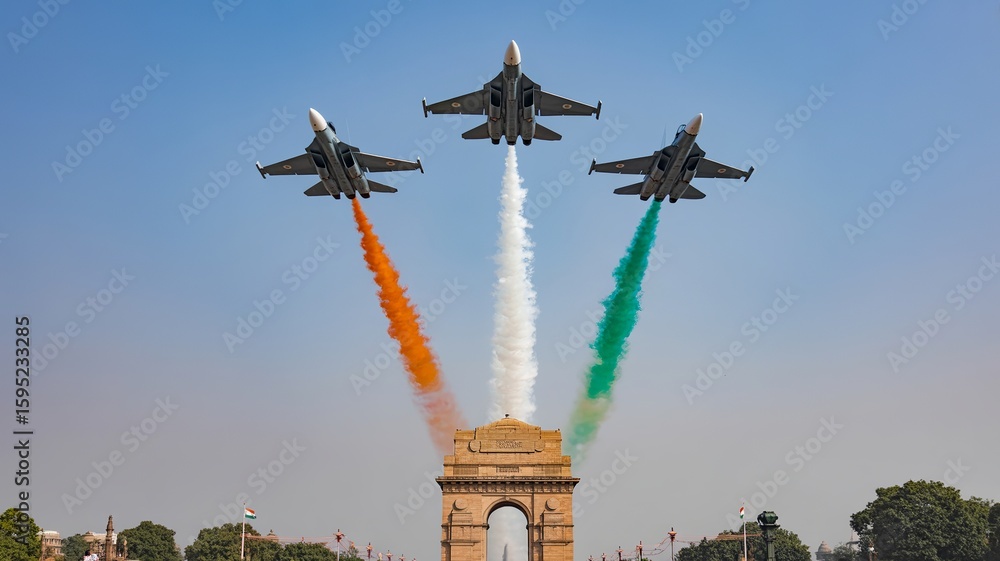 Indian Air Force Flypast Over India Gate with Tricolor Smoke on ...