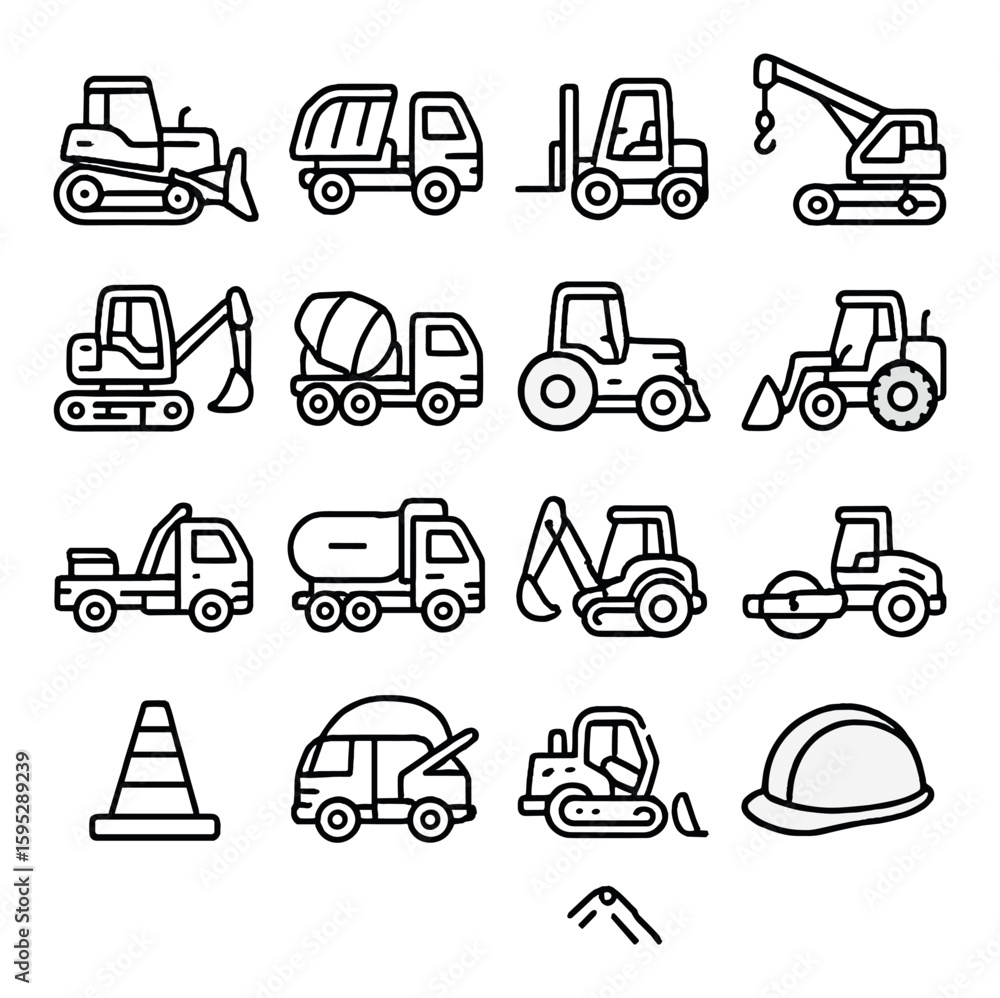 Heavy machinery icon collection. construction equipment simple style ...