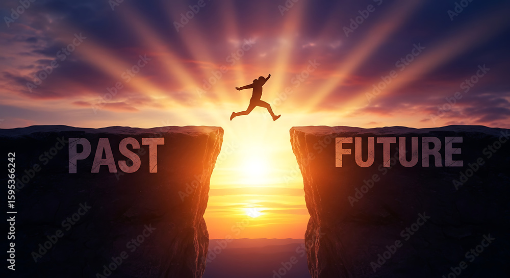 Leaping into the Future: Overcoming the Past Stock Photo | Adobe Stock