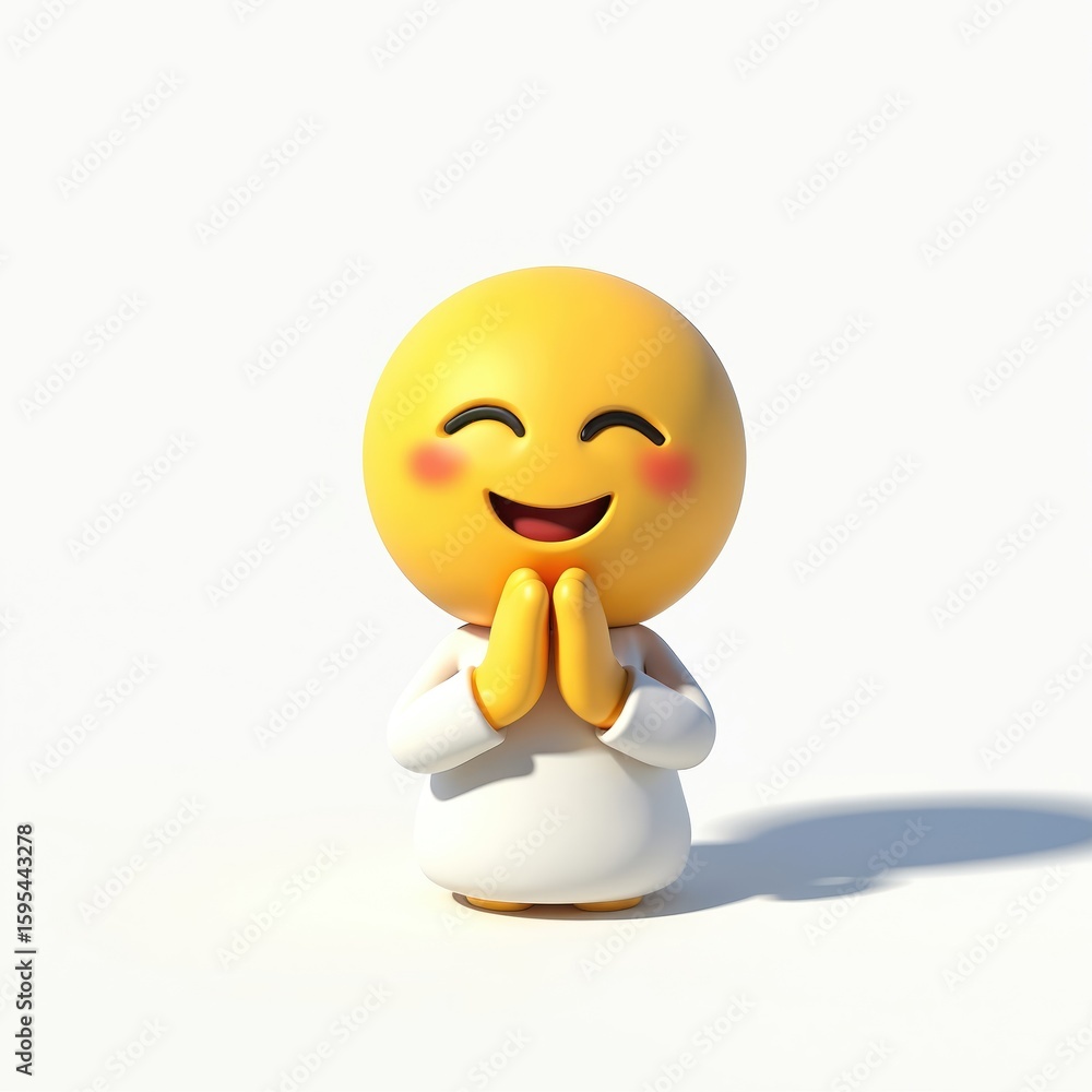 Yellow emoji with smiling face, blushing cheeks, hands pressed together ...