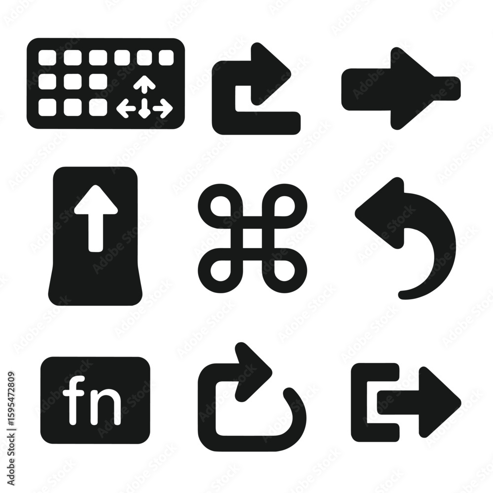 Keyboard Icon Set. Solid style icons of keyboard and system navigation ...