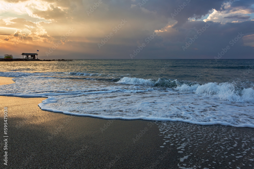Beautiful summer sea view. Sunrise on the famous ocean. Amazing sunrise ...