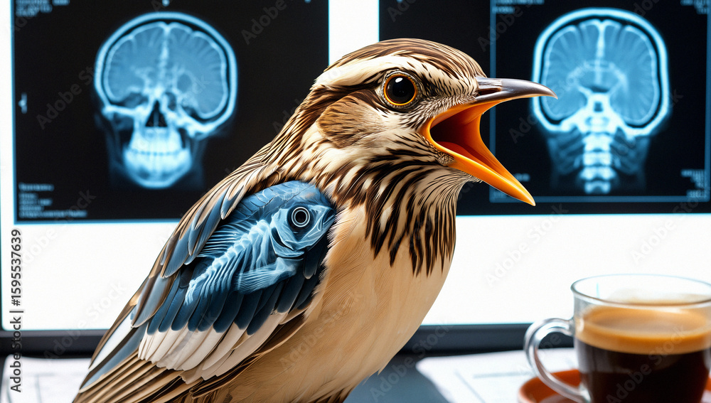 Bird with Superimposed Fish X-Ray and Brain Scans Stock Photo | Adobe Stock