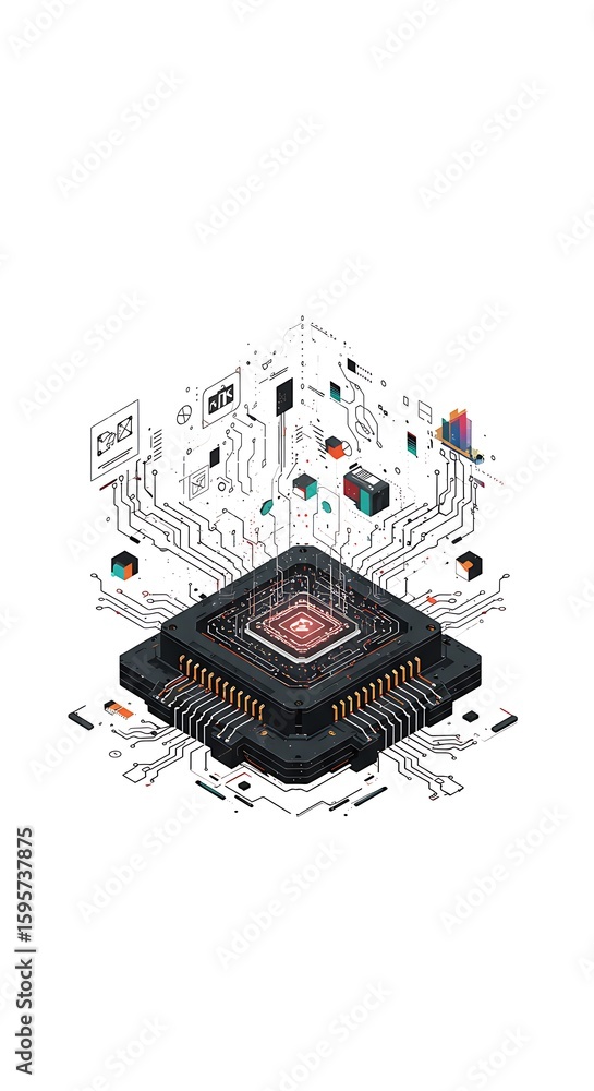 Isometric Microchip Design A Modern Tech Illustration for Digital ...