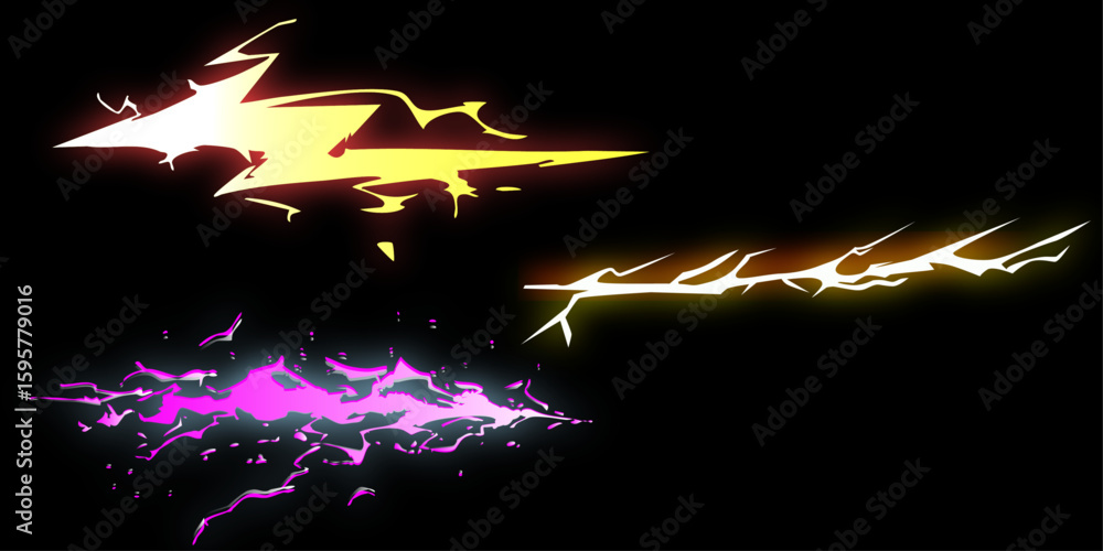 Lightning cartoon collection Visual effects of flashes of light. for ...