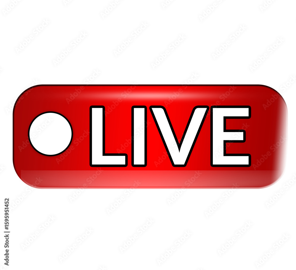Real-Time Streaming Indicator Button with Bold LIVE Text and Red Play ...