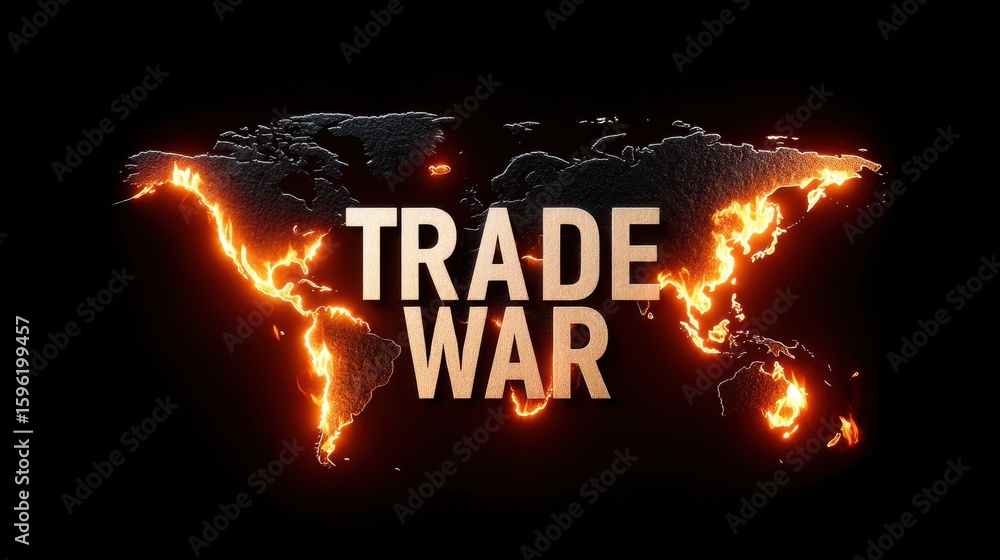 Global market tariff trade war. Global map with "Trade War" text ...