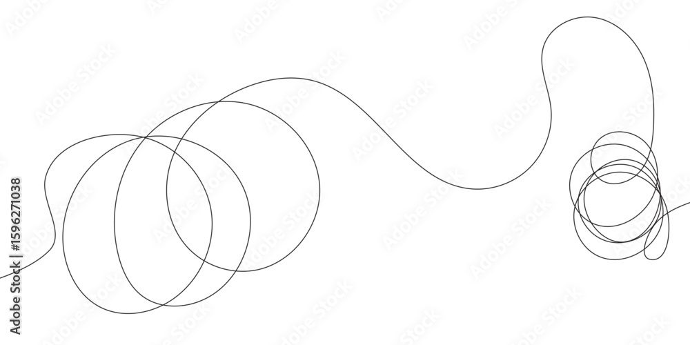 A continuous black line gracefully traverses the white space, weaving ...