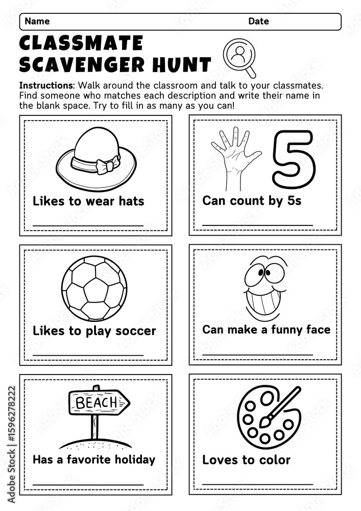 Classmate Scavenger Hunt Worksheet for Kids, Back to School Activity ...
