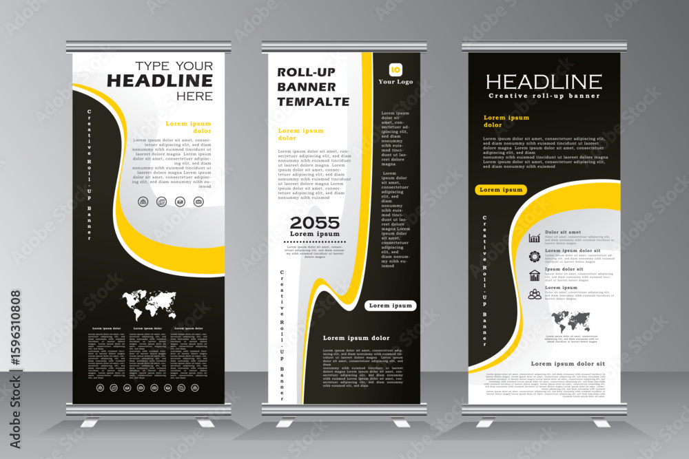 Image vectorielle Stock roll up banner desing with yellow colours, roll ...
