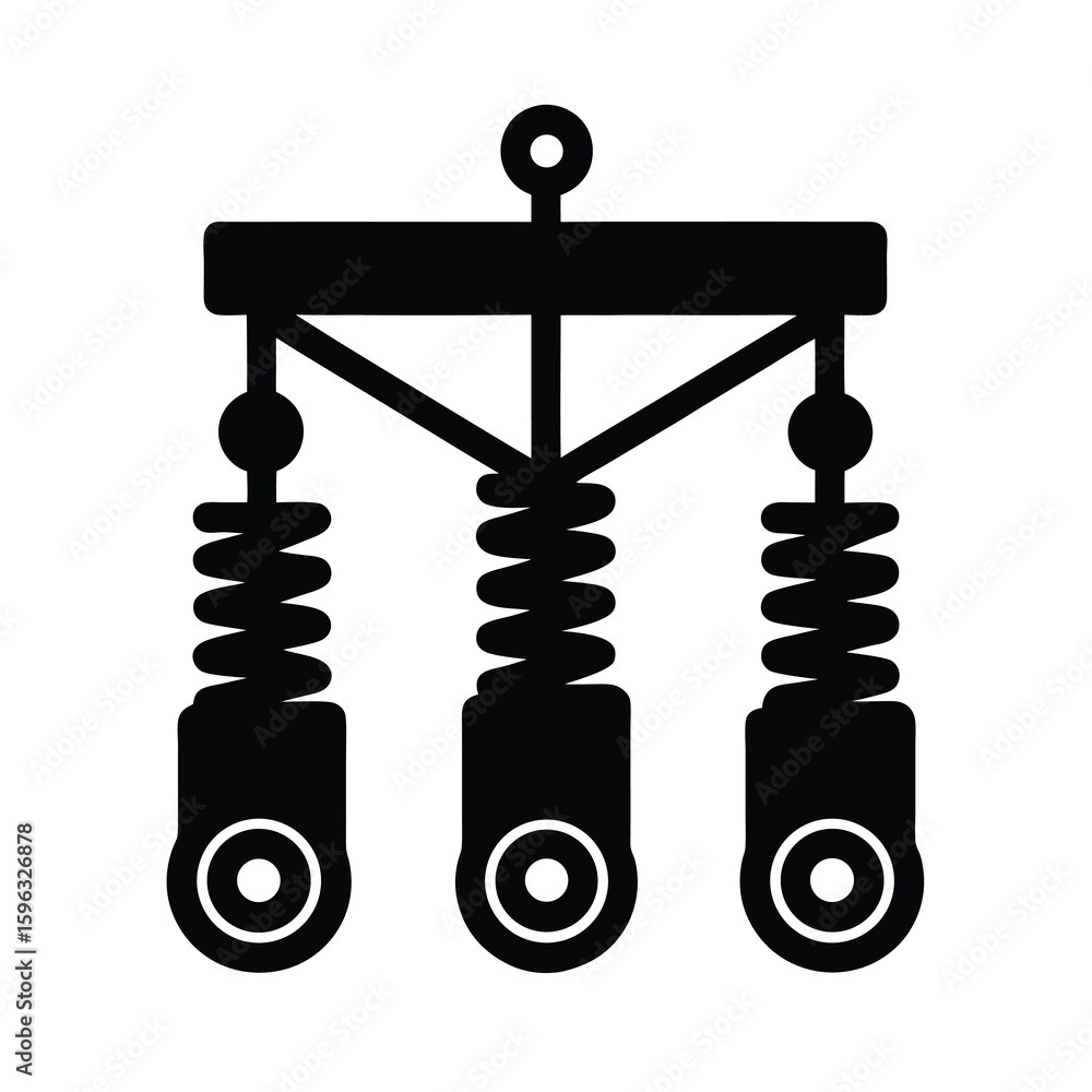Stylized Black Icon of a Three Spring Suspension System with Dampers ...