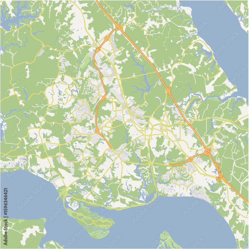 เวกเตอร์ Stock Map of Williamsburg in Virginia in a normal road map ...