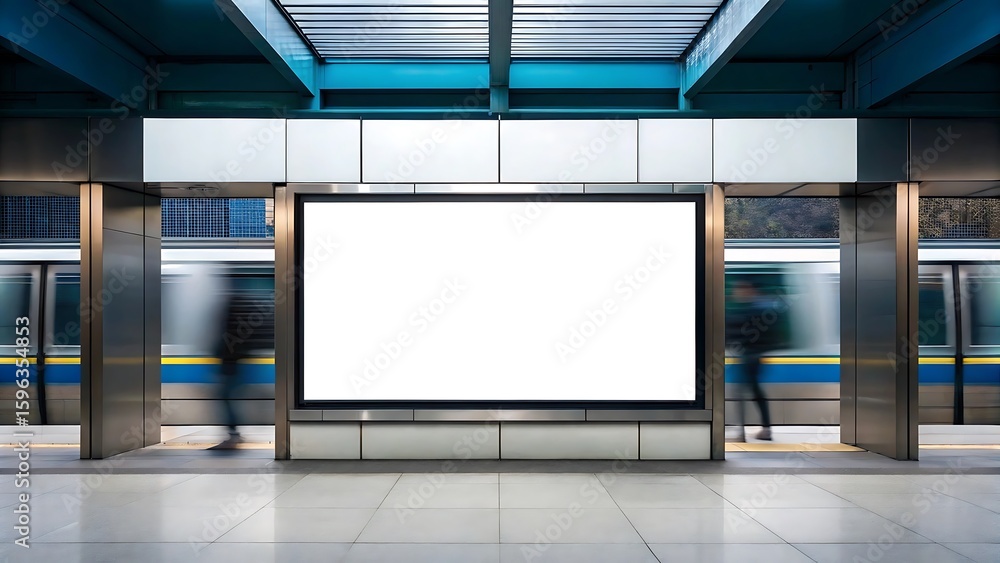 Blank billboard near moving train white screen Stock Photo | Adobe Stock