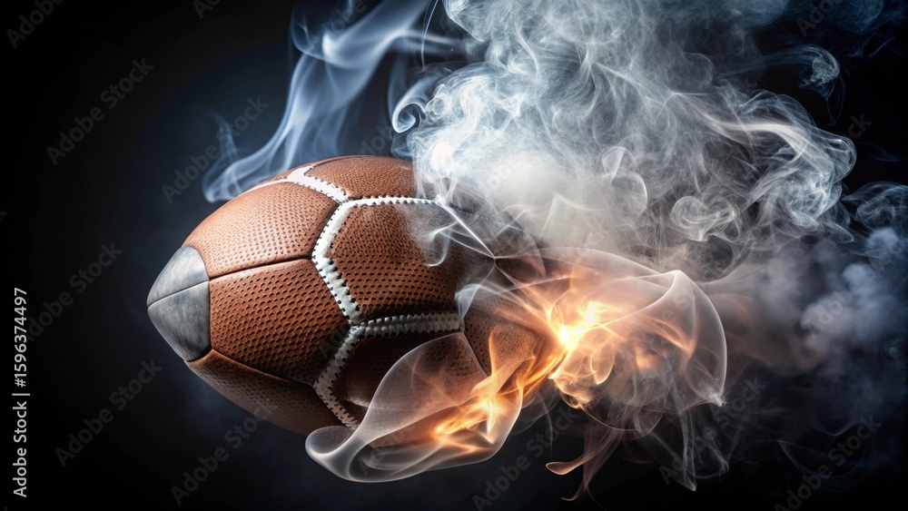 Fiery Football engulfed in smoke and flames, a powerful symbol of ...