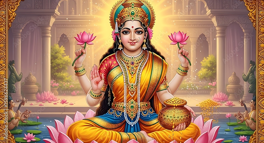 Goddess Lakshmi Maa. Happy Diwali Stock Illustration | Adobe Stock