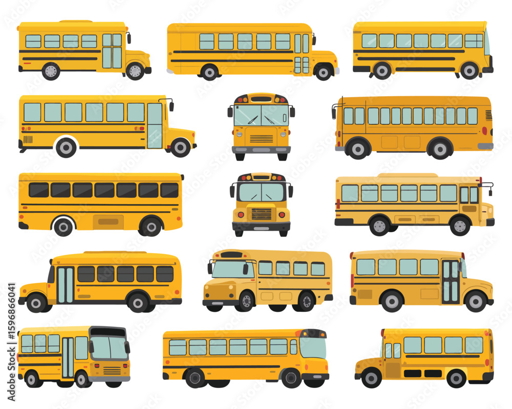 School Bus Clipart Collection – 15 Yellow Cartoon Buses for Kids Stock ...